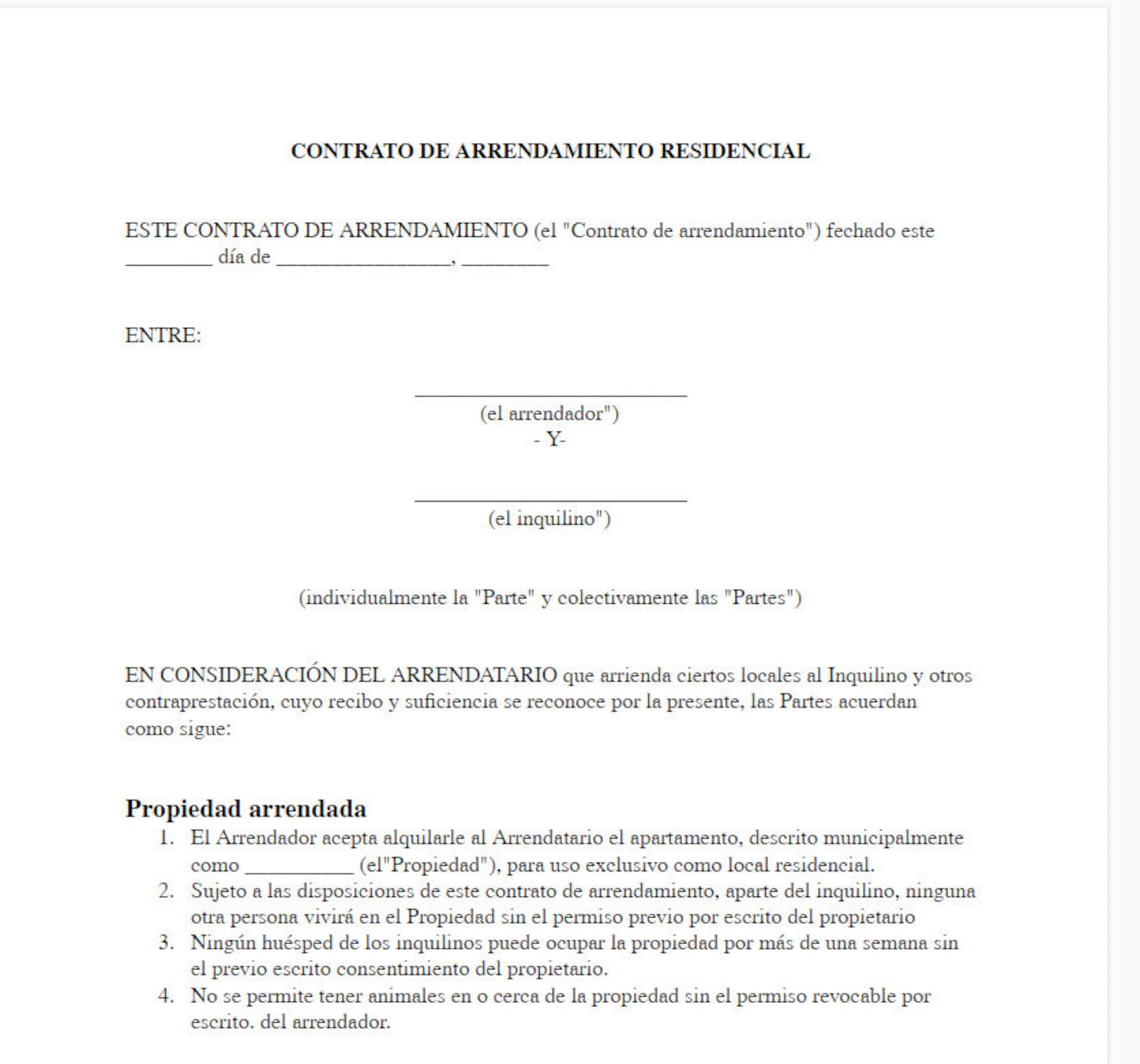 Contrato de Arrendamiento Residencial Spanish Lease - Etsy España