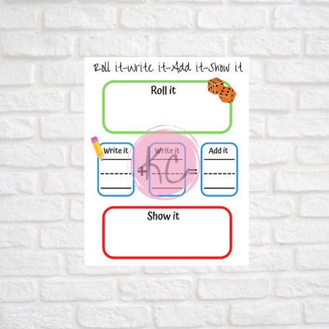 MATH GAME/ Roll It Write It Add It Show It/ Roll It Write It Count It ...