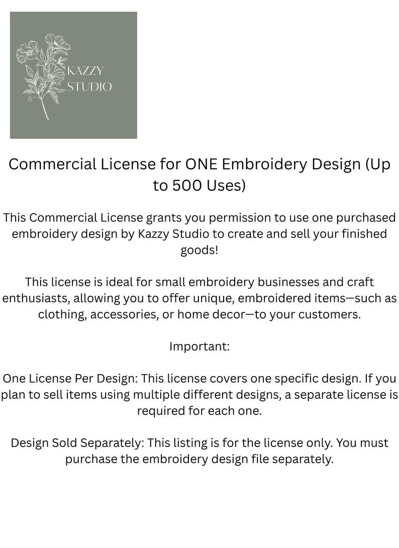 Commercial Embroidery License One Design - Etsy