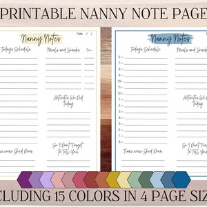 Printable Nanny Notes Instant Download 15 Color Options Included - Etsy