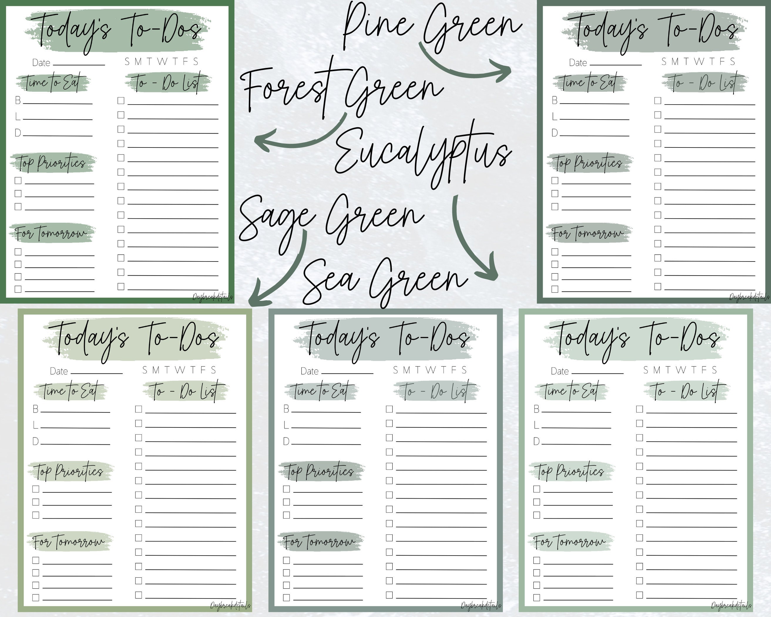 Printable Daily To-do List Planner Instant Download 5 Green Color ...