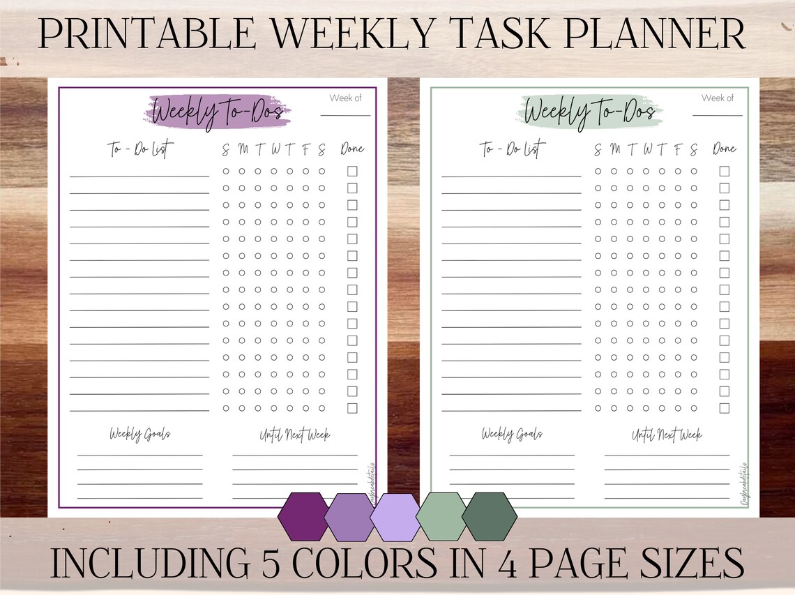 Weekly Task Tracker Printable To-do List Instant Download Including 5 ...