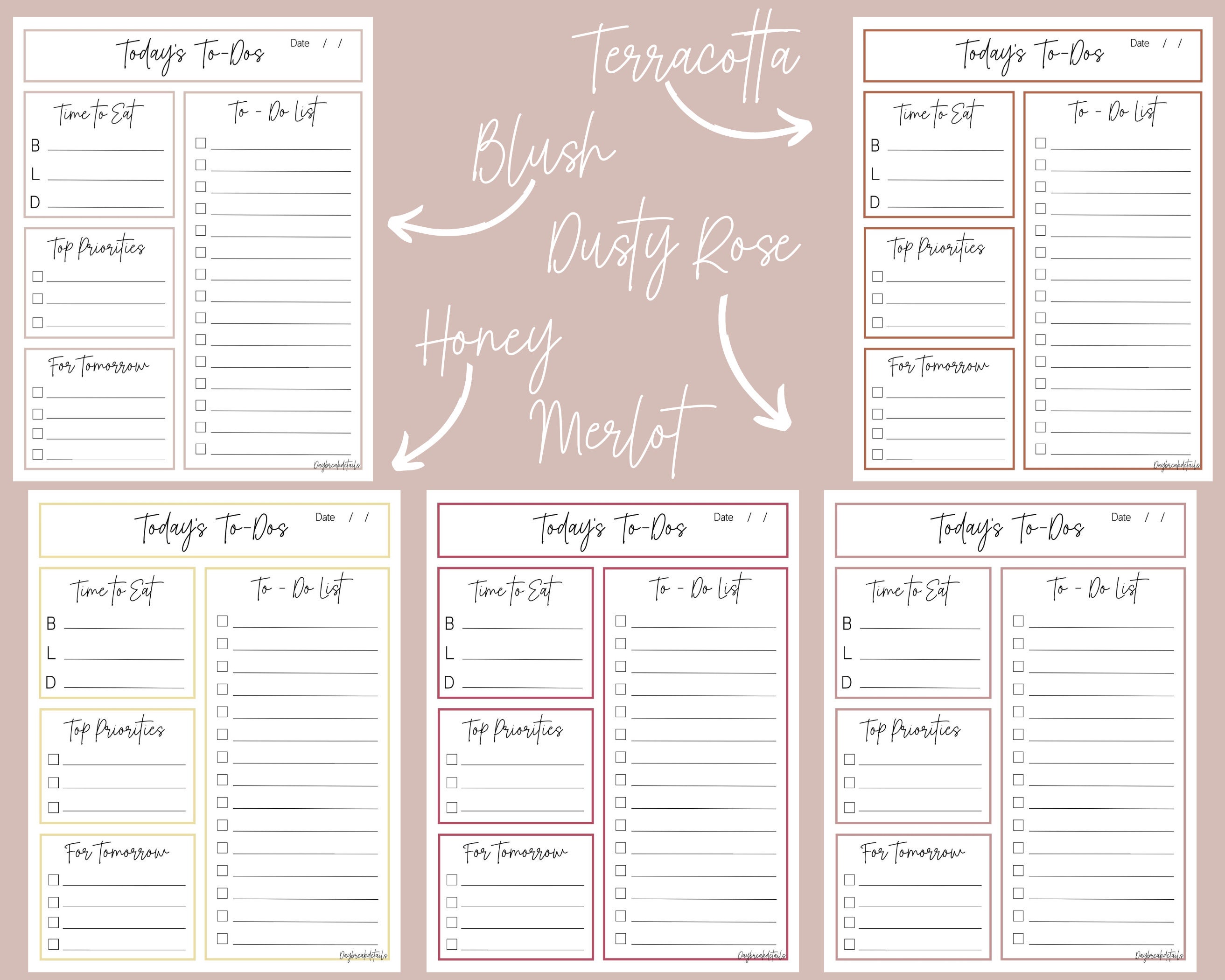 Daily Planner Printable To-do List Instant Download 15 Color Options ...