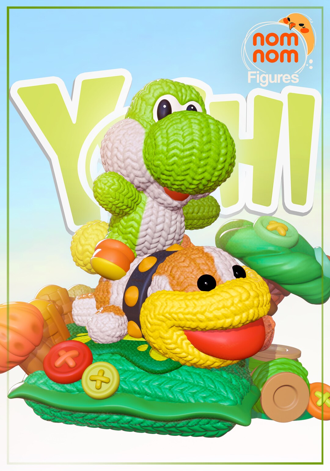 Chibi Yoshi - Yoshi's Wooly World Fan Sculpture - Etsy