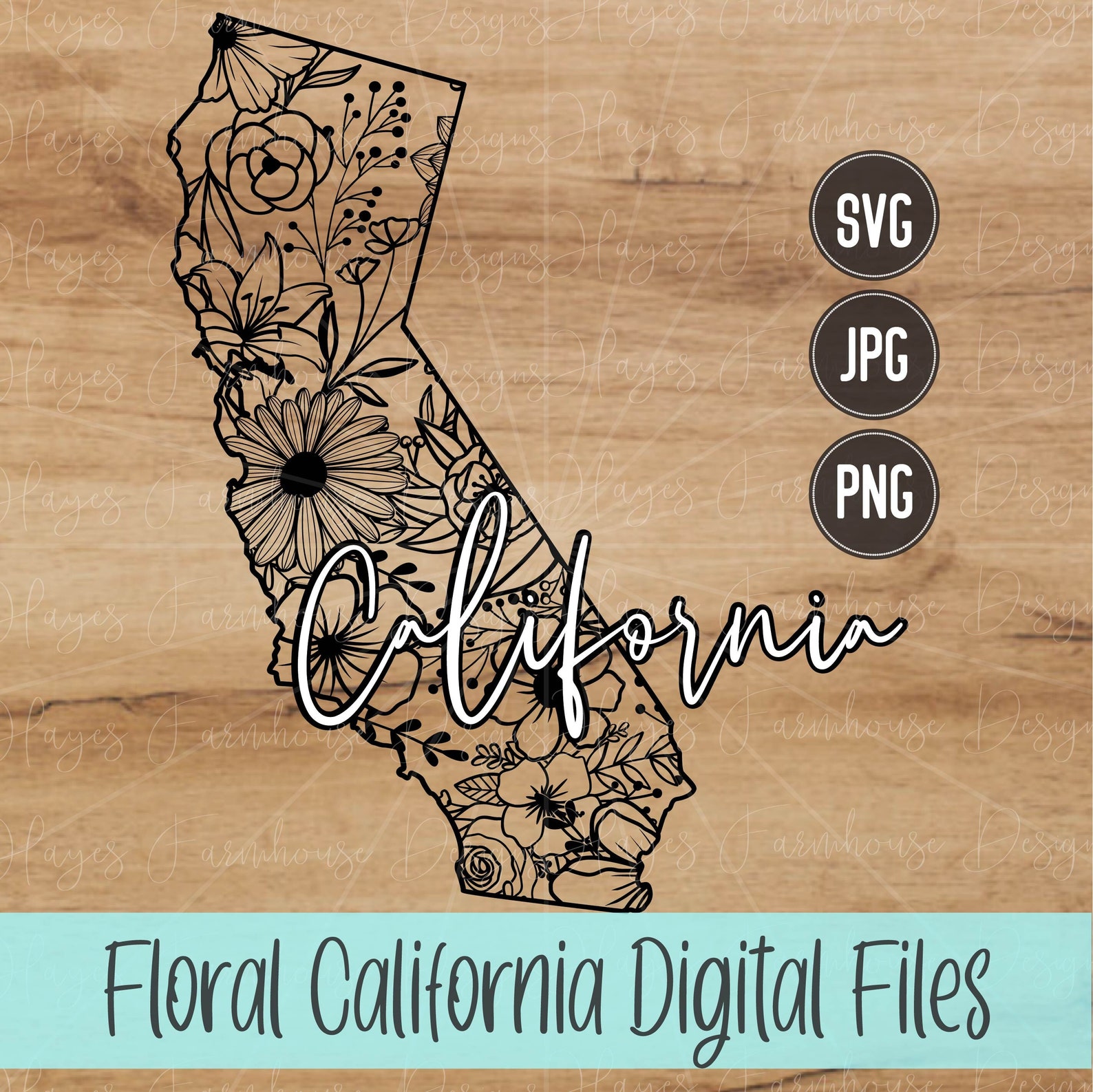 California SVG | PNG | JPG | State of California | Floral State ...