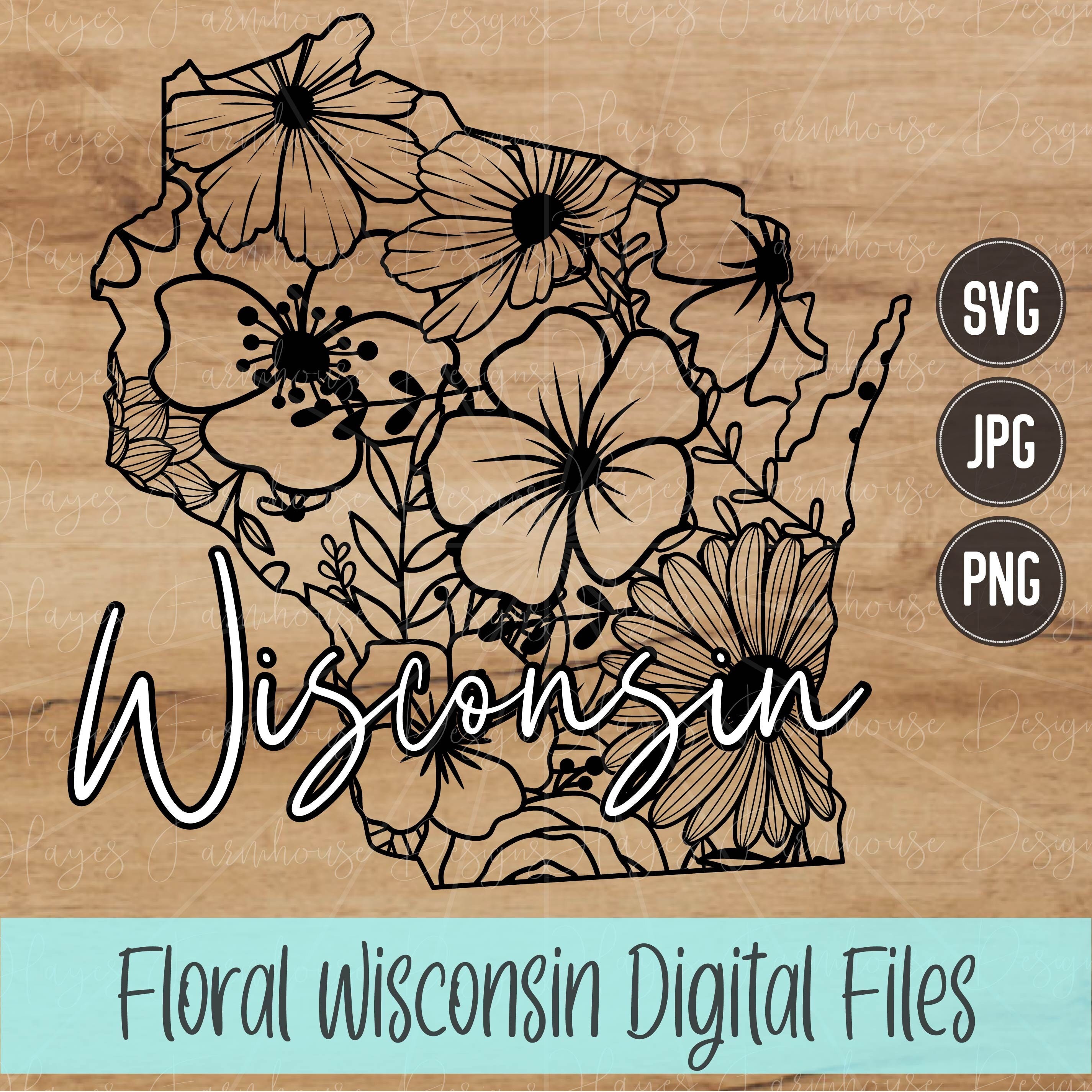 Wisconsin SVG PNG JPG State of Wisconsin Floral State Mandala Digital T ...