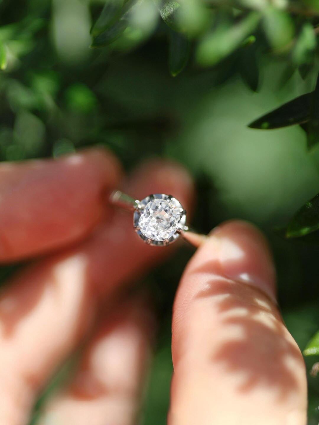 Antique 18k Gold Diamond Ring Old Mine Cut Solitaire Engagement Wedding ...