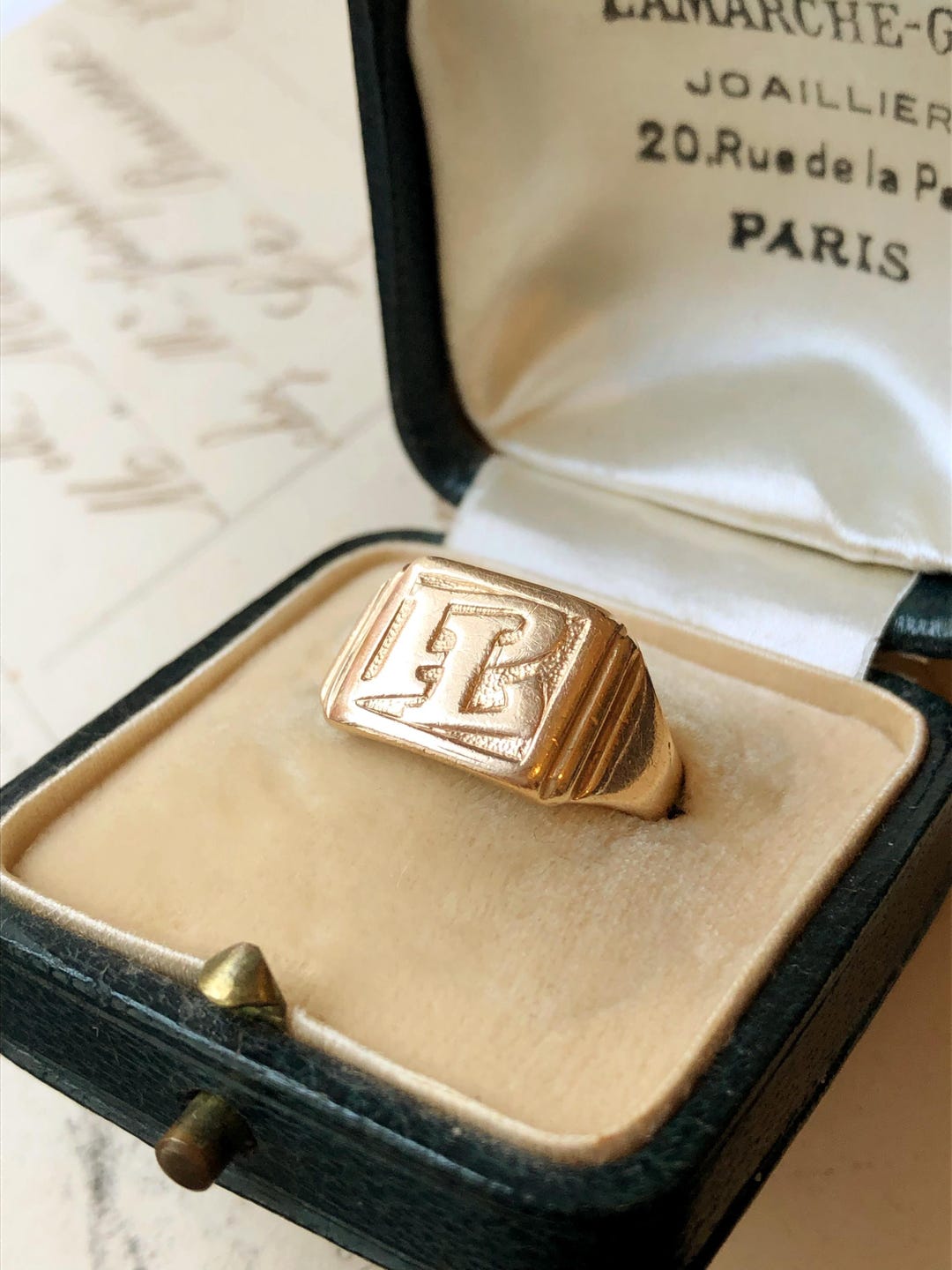 Antique French 14k Gold Signet Ring Chevalière Monogram Engraved Family ...