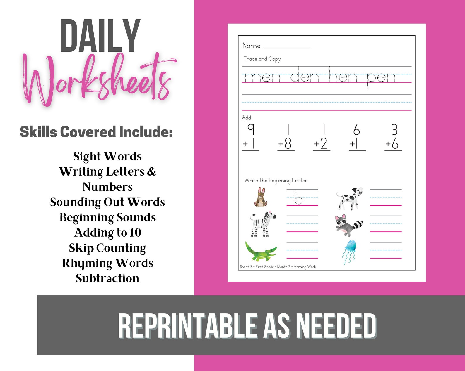 First Grade Morning Work Review Pages for One Month Month 2 - Etsy