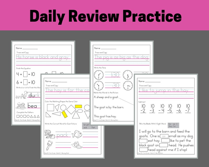 First Grade Morning Work Review Pages for One Month Daily Practice ...