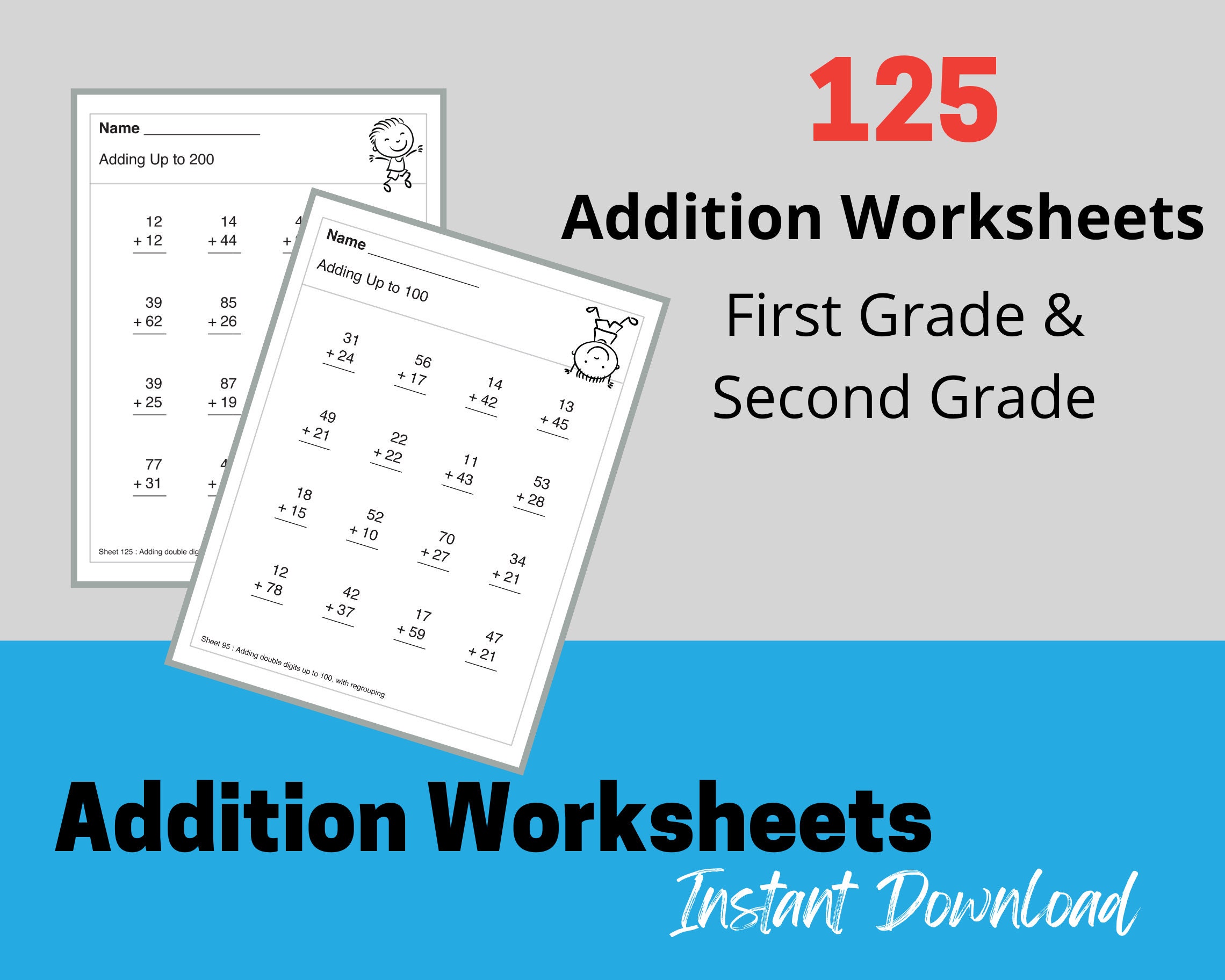 125 Addition Worksheets First and Second Grade - Etsy