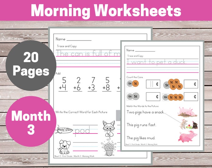 First Grade Morning Work Review Pages for One Month | Daily Practice ...