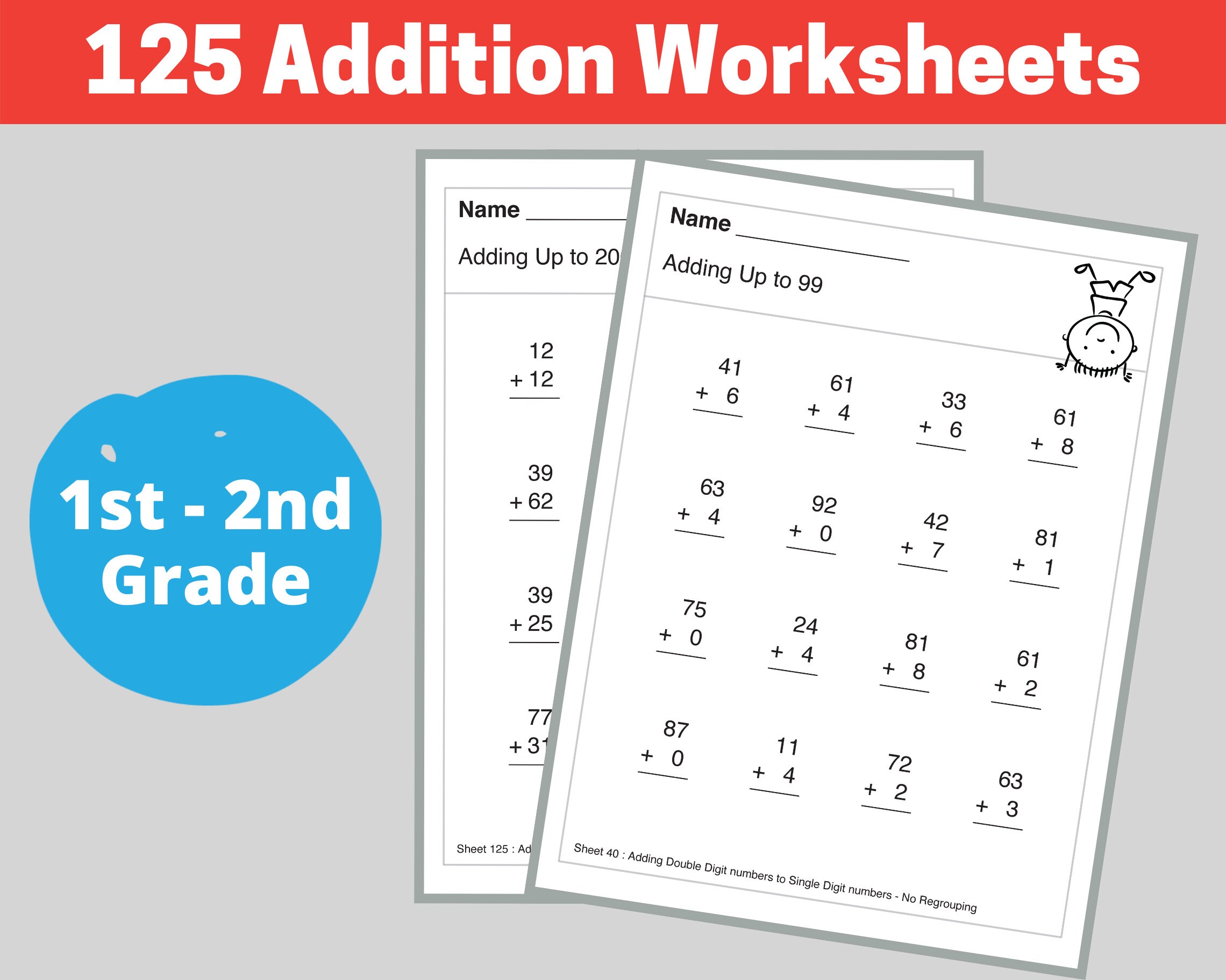 125 Addition Worksheets First and Second Grade - Etsy