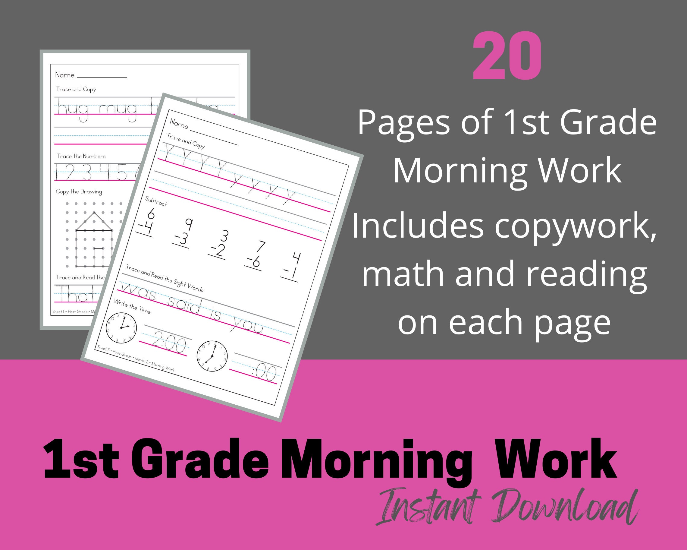 First Grade Morning Work Review Pages for One Month Month 2 Daily ...