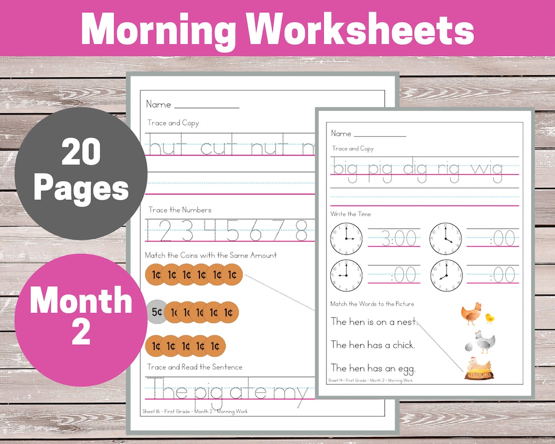 First Grade Morning Work Review Pages for One Month Month 2 Daily ...