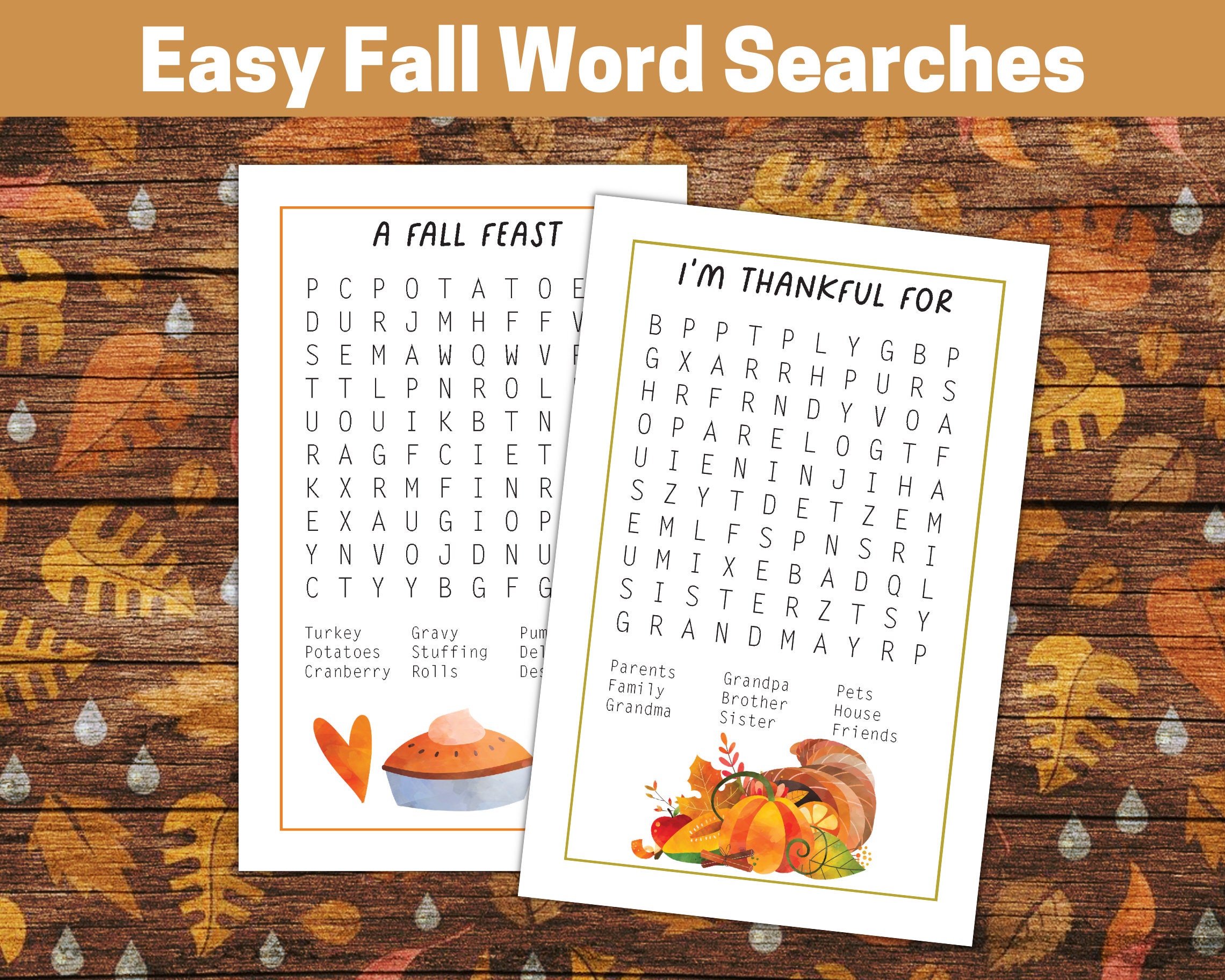 Fall Word Searches for Kids - Etsy