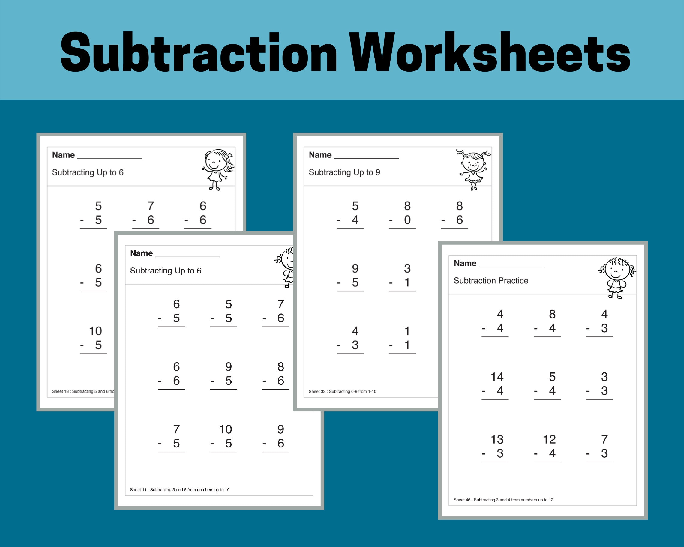 100 Subtraction Worksheets: 0-9 Facts - Etsy