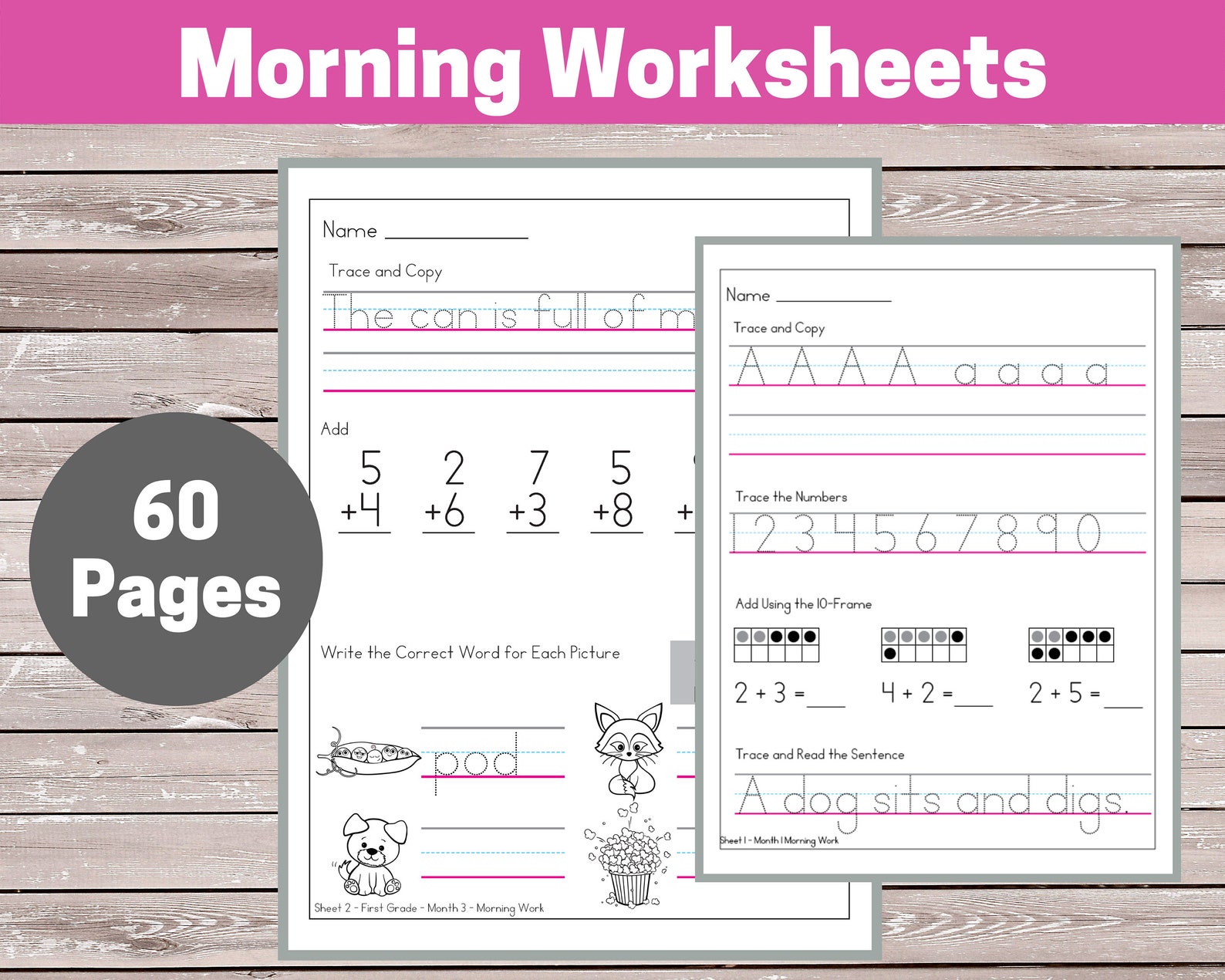 First Grade Morning Work Review Pages Month 1, 2 & 3 Daily Practice Fun ...