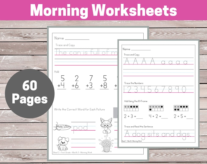 First Grade Morning Work Review Pages | Month 1, 2 & 3 | Daily Practice ...