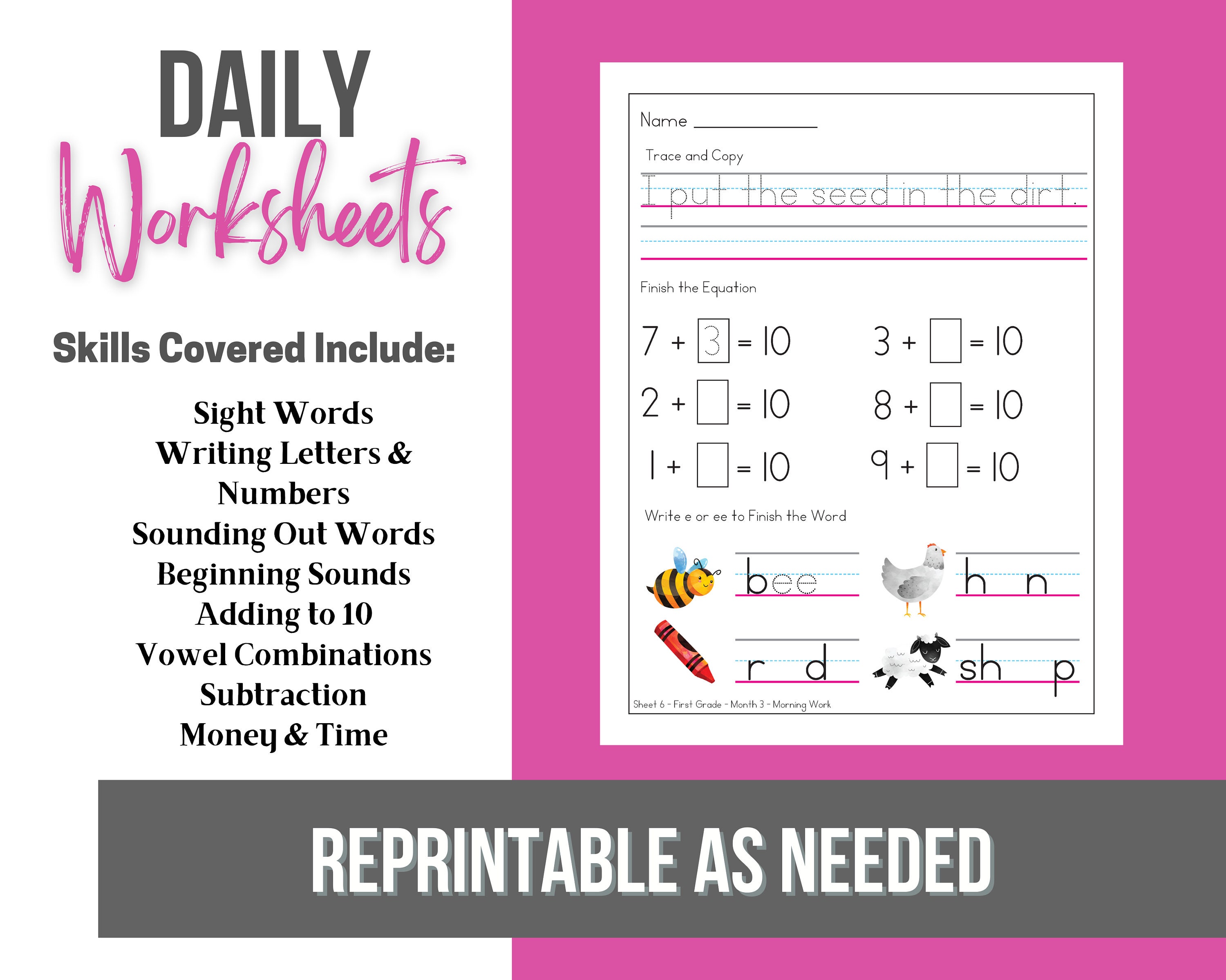 First Grade Morning Work Review Pages for One Month Daily Practice ...