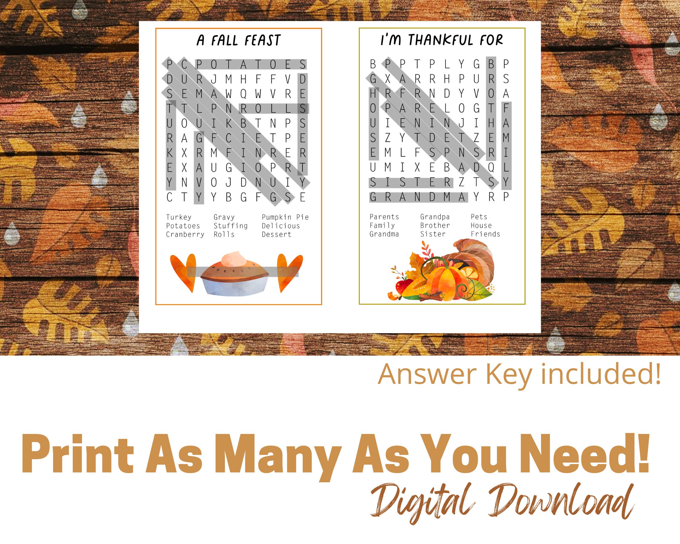 Fall Word Searches for Kids - Etsy