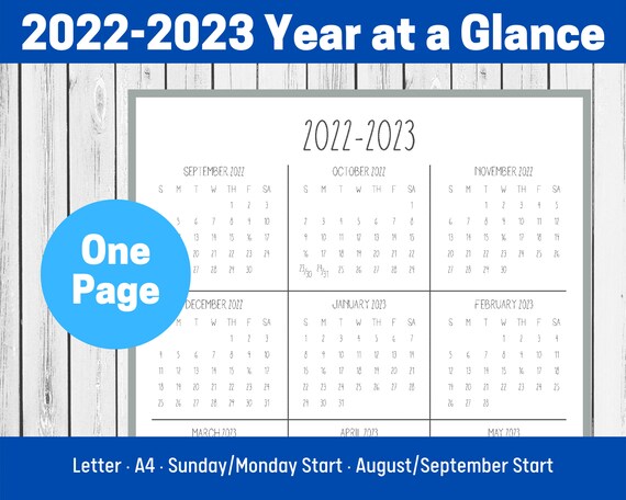 Annual Calendar Year at a Glance 2022-2023 Academic Year - Etsy