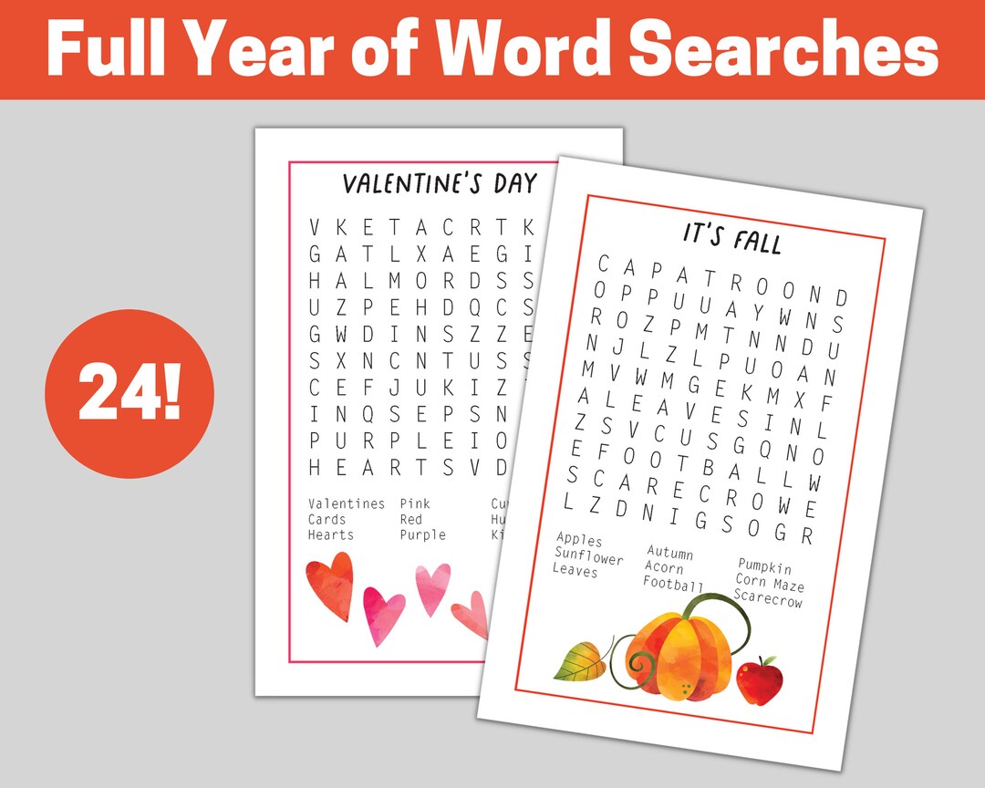 Kids Word Search Seasonal Year Round Two Word Searches a - Etsy