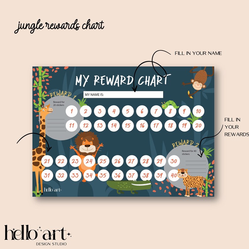 Jungle Kids Reward Chart | Instant Printable Chart | Fill in Your Name ...