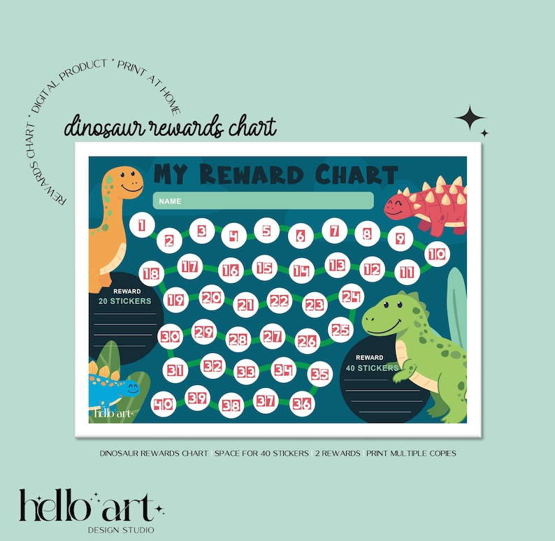Dinosaur Kids Reward Chart | Instant Digital Printable | Fill in Name ...