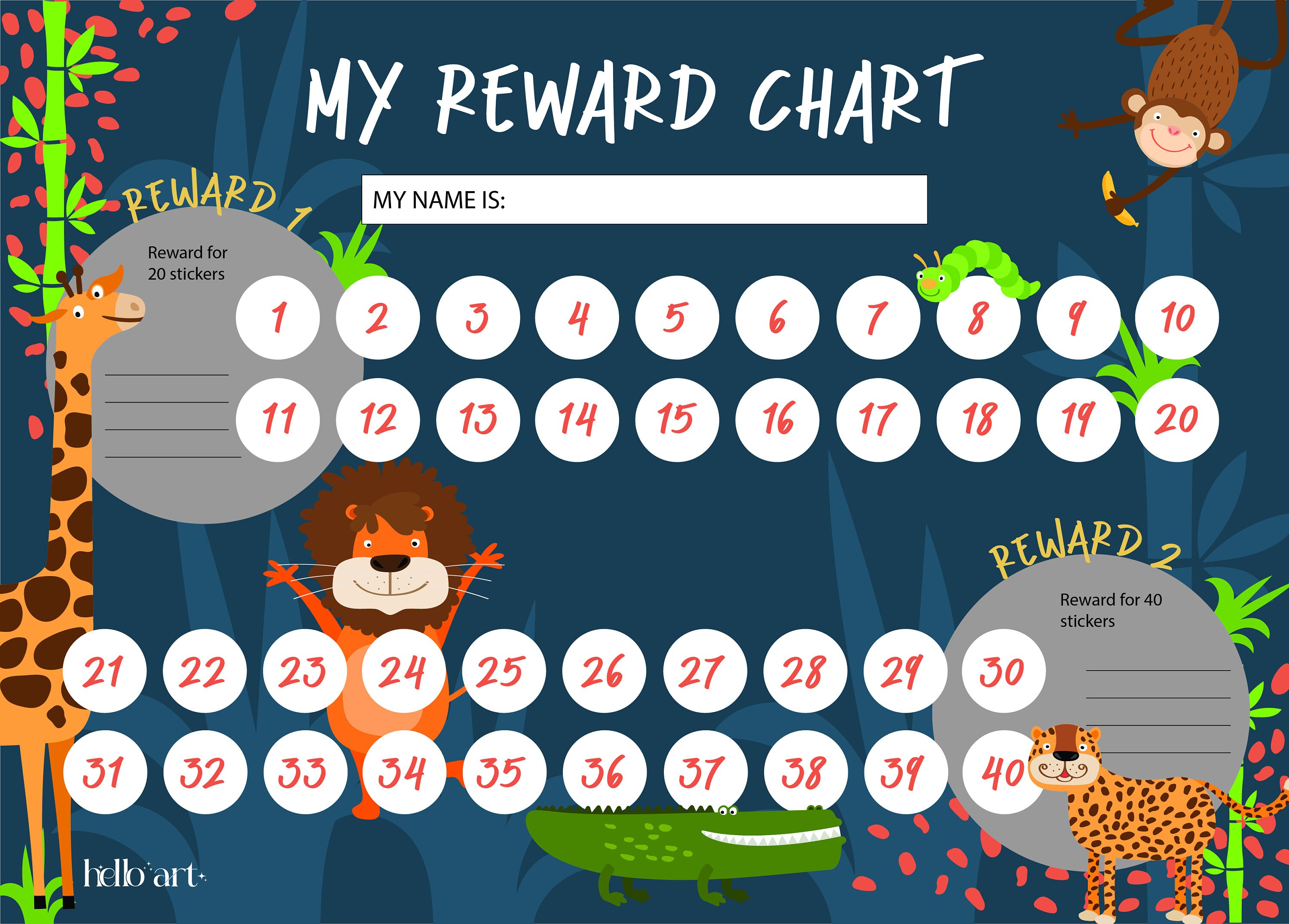 Jungle Kids Reward Chart Instant Printable Chart Fill in | Etsy