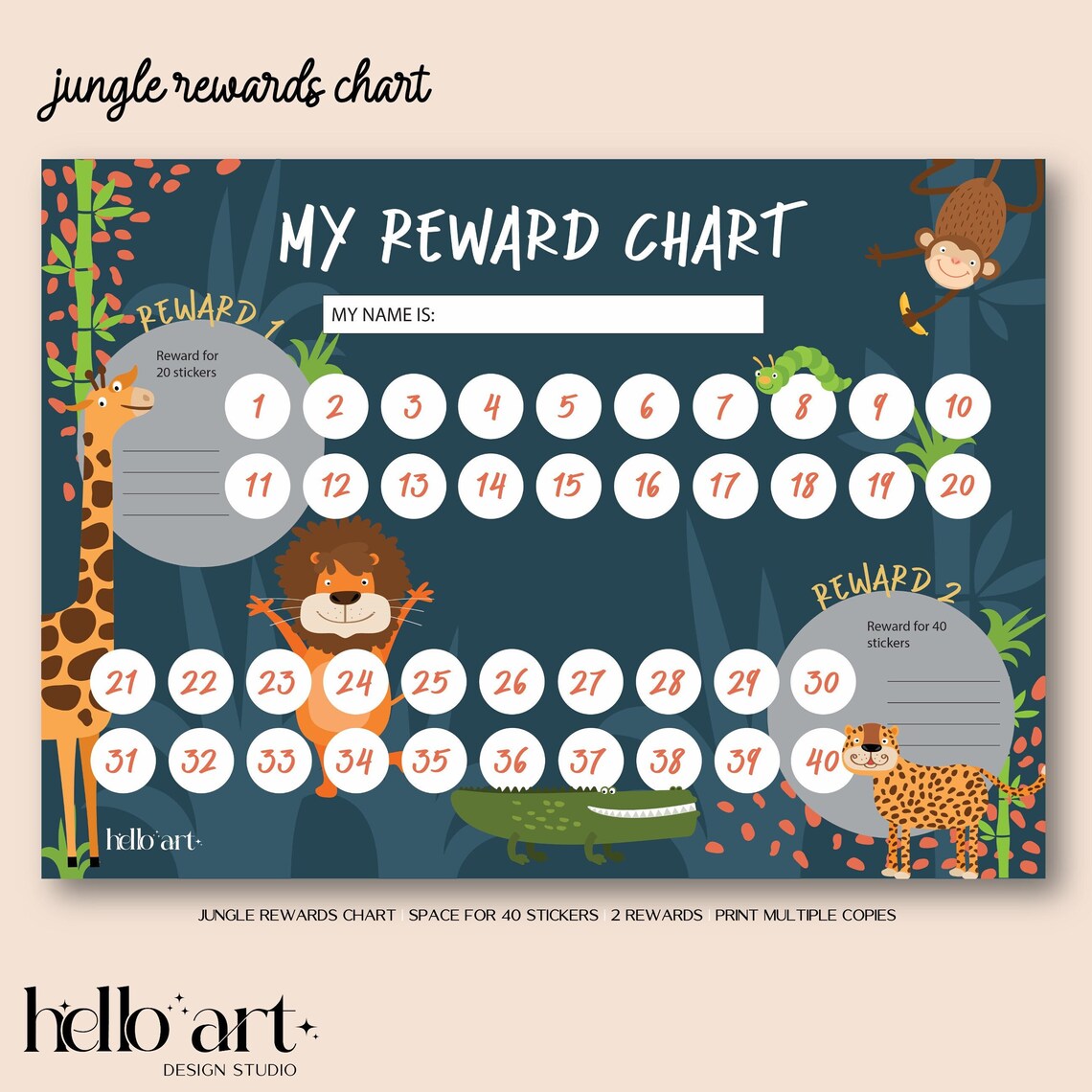 Jungle Kids Reward Chart | Instant Printable Chart | Fill in Your Name ...