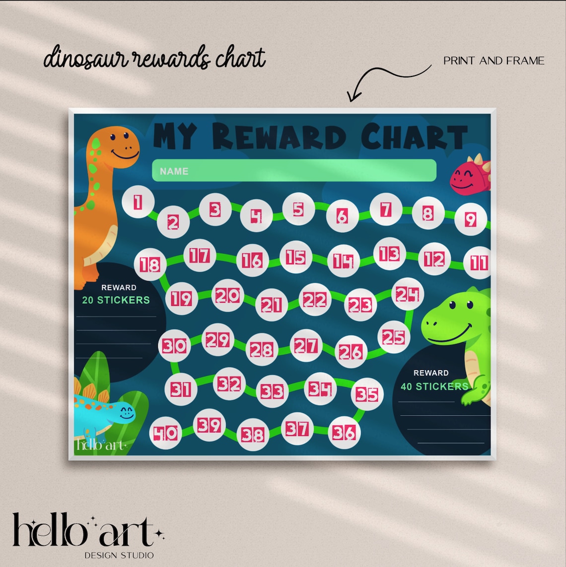 Dinosaur Kids Reward Chart | Instant Digital Printable | Fill in Name ...