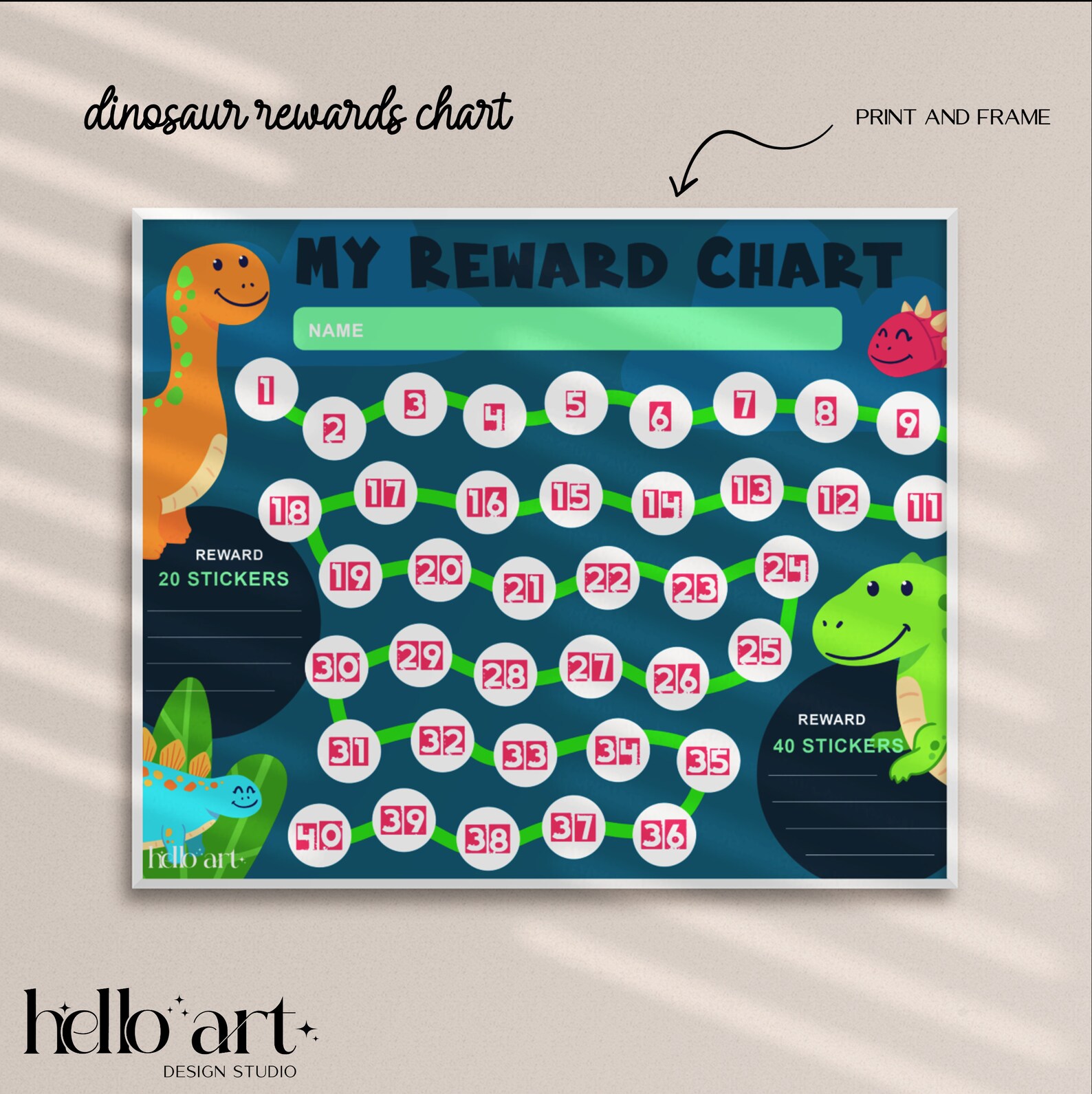 Dinosaur Kids Reward Chart | Instant Digital Printable | Fill in Name ...