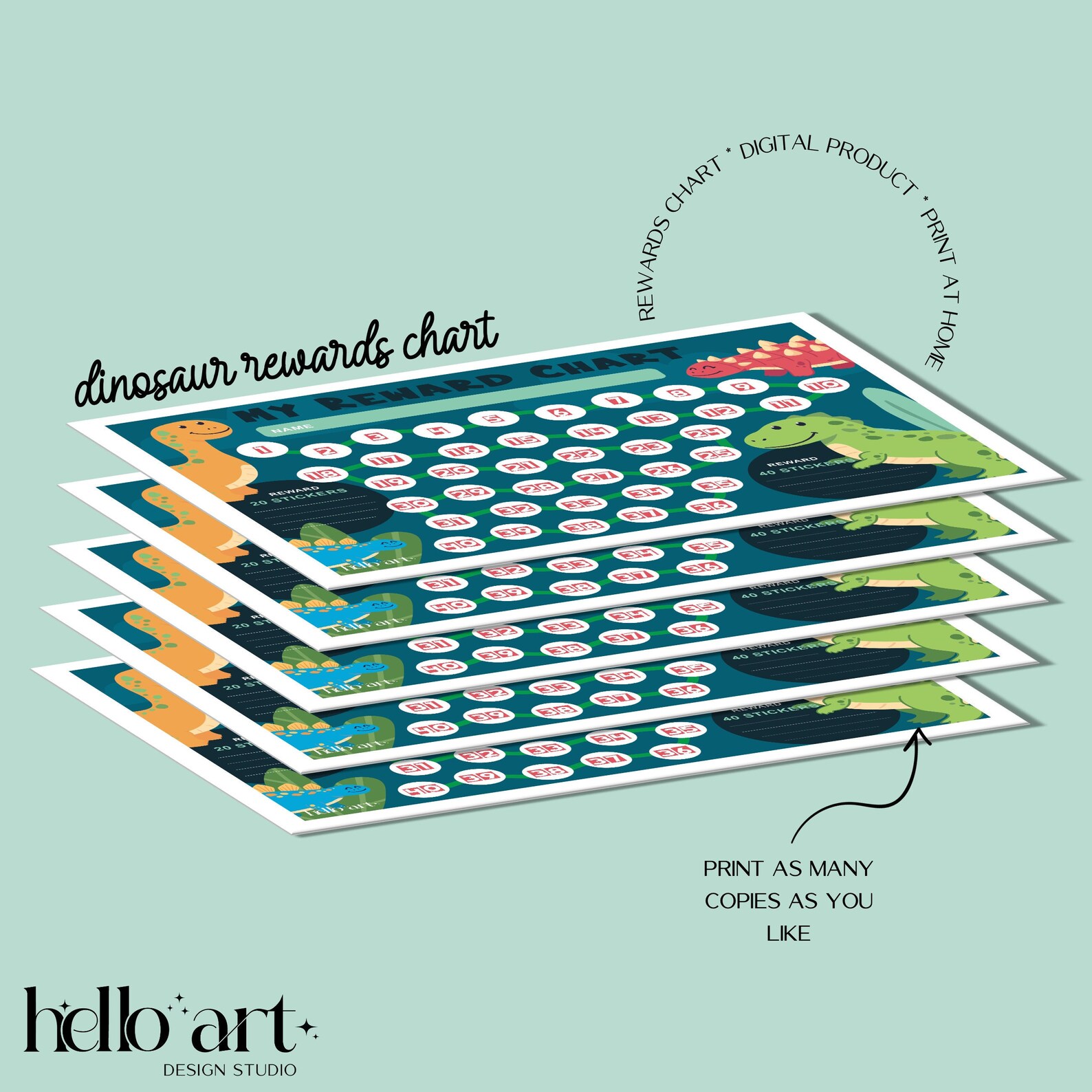 Dinosaur Kids Reward Chart | Instant Digital Printable | Fill in Name ...