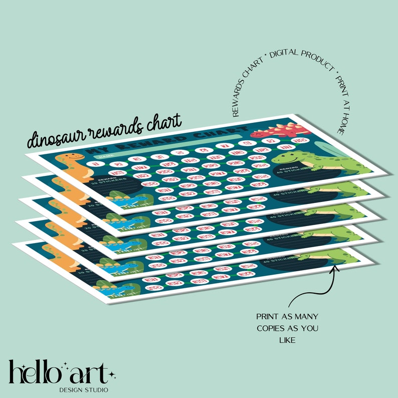 Dinosaur Kids Reward Chart | Instant Digital Printable | Fill in Name ...