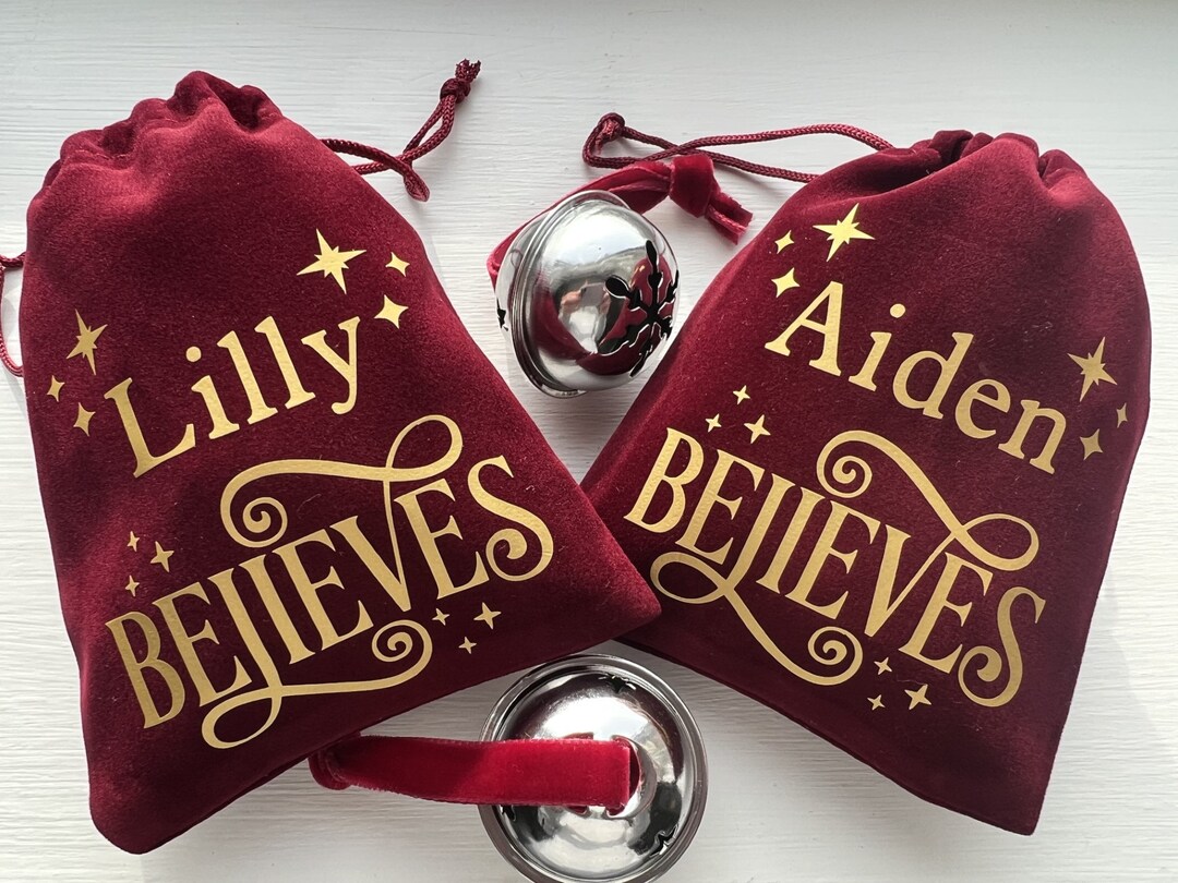 Personalised Polar Express Believe Bell, Luxury Velvet Bag, Christmas ...
