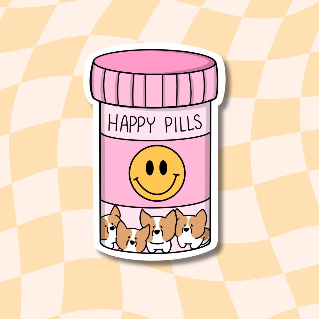 Dog Sticker Happy Pills Sticker Waterproof Sticker Aesthetic Corgi ...
