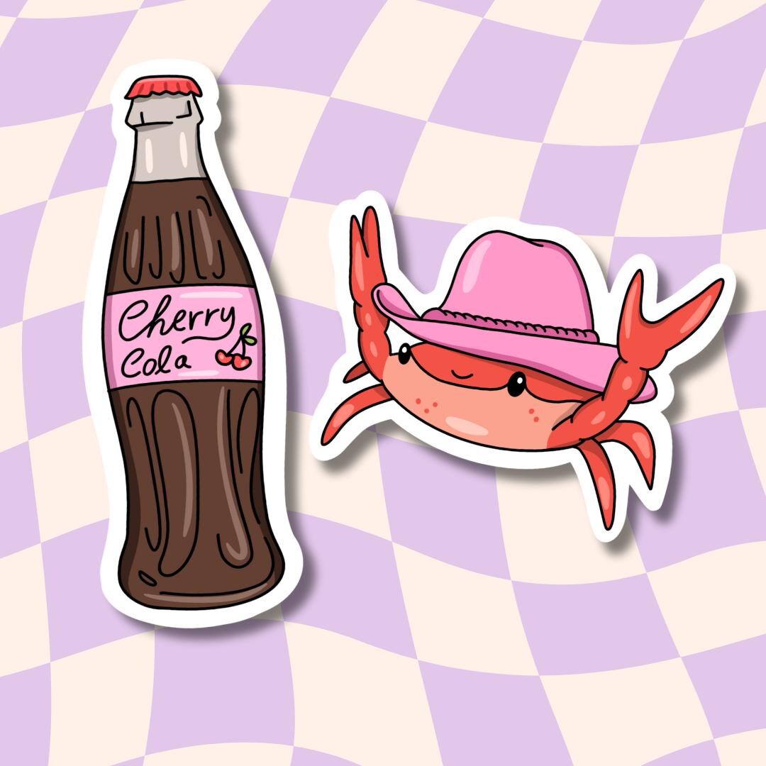 Cherry Cola Sticker || Crab Sticker || Summer || Waterproof || Pink ...
