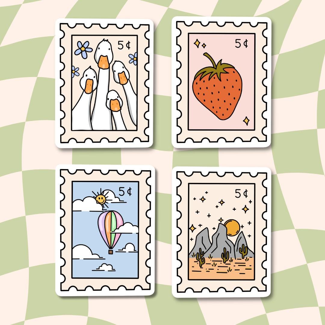 Waterproof Stamp Stickers: Strawberry, Duck, Desert, Balloon - Etsy