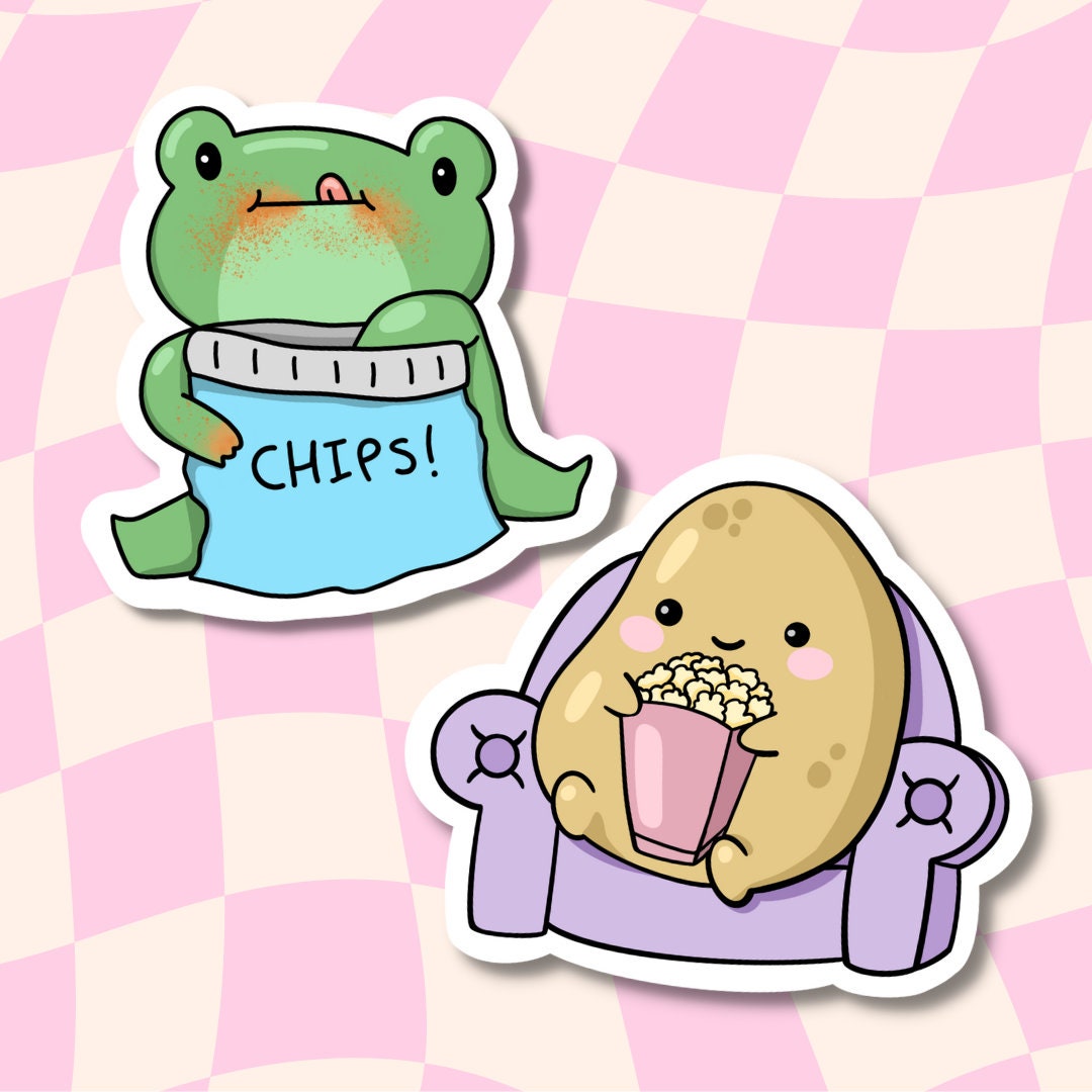 Frog Eating Chips Sticker Cute Sticker Waterproof Laptop Stickers ...