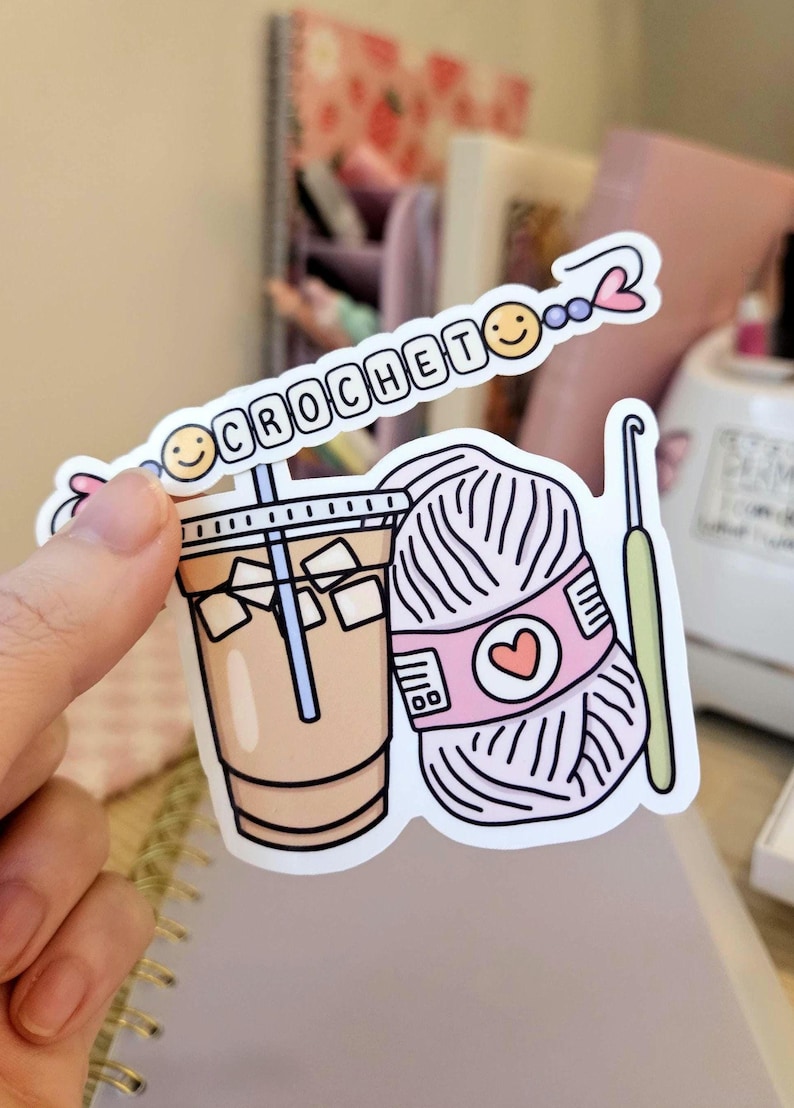 Crochet Sticker: Iced Coffee, Yarn, Bracelet - Waterproof Laptop Decal ...