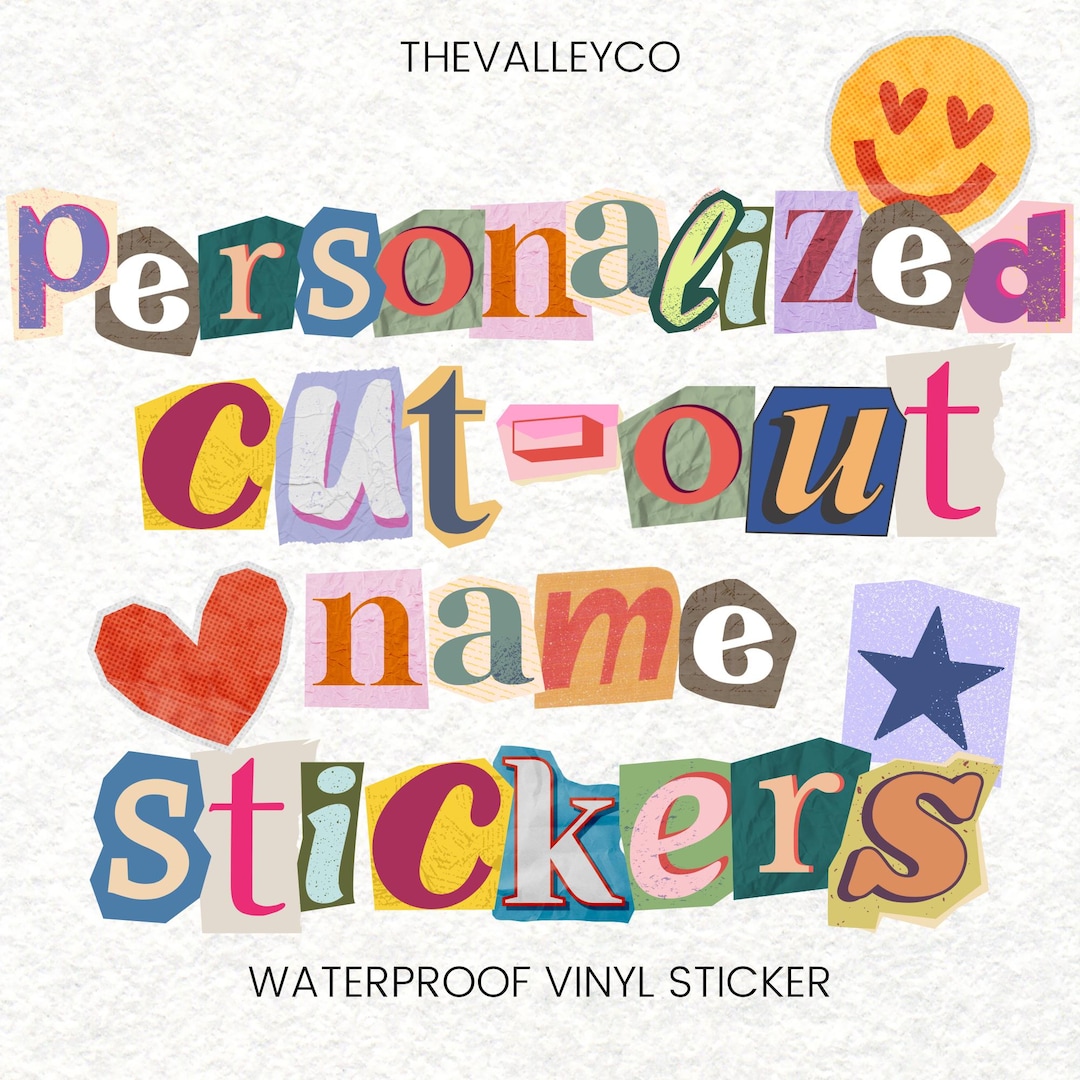 Personalized Name Stickers: Retro Magazine Cutout Waterproof Vinyl - Etsy