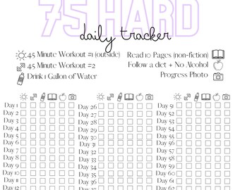75 Hard Challenge Tracker Printable Digital Download PDF Track Progress ...