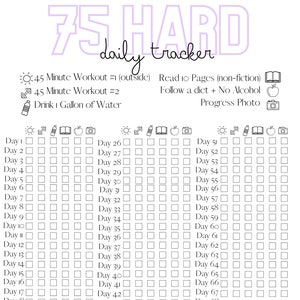 75 Hard Printable Tracker - Etsy