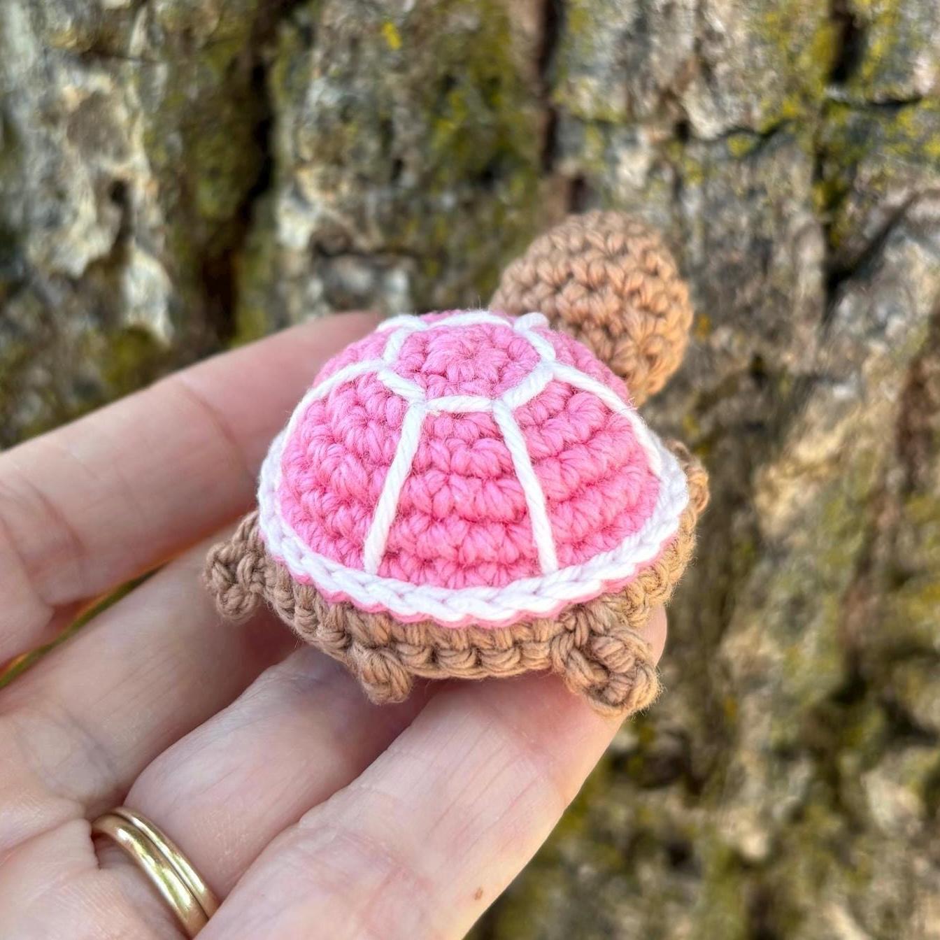 Pink Tiny Crochet Turtle | Mini Pink Stuffed Turtle | Crocheted Tiny ...