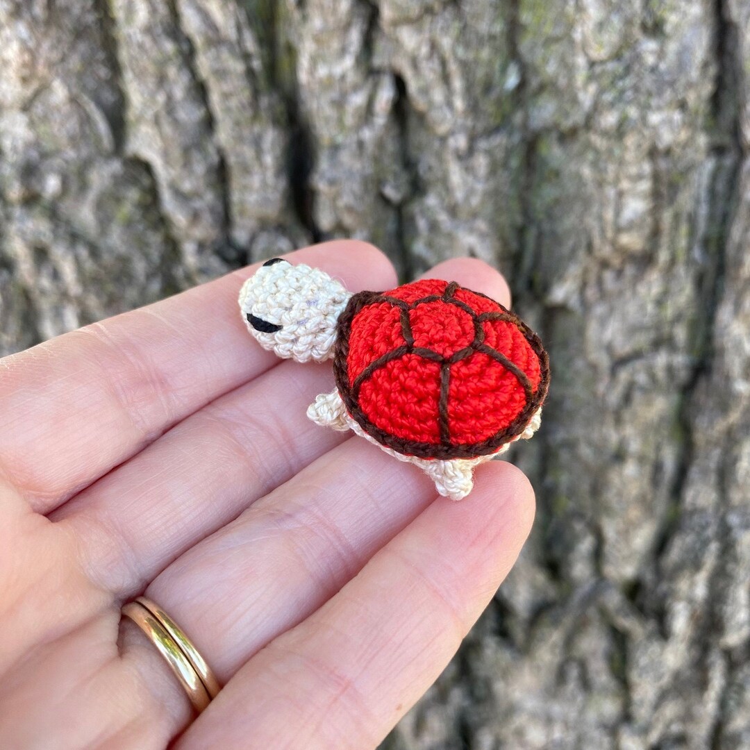 Cherry Red Shell Turtle, Tiny Turtle Figurine, Crocheted Embroidery ...