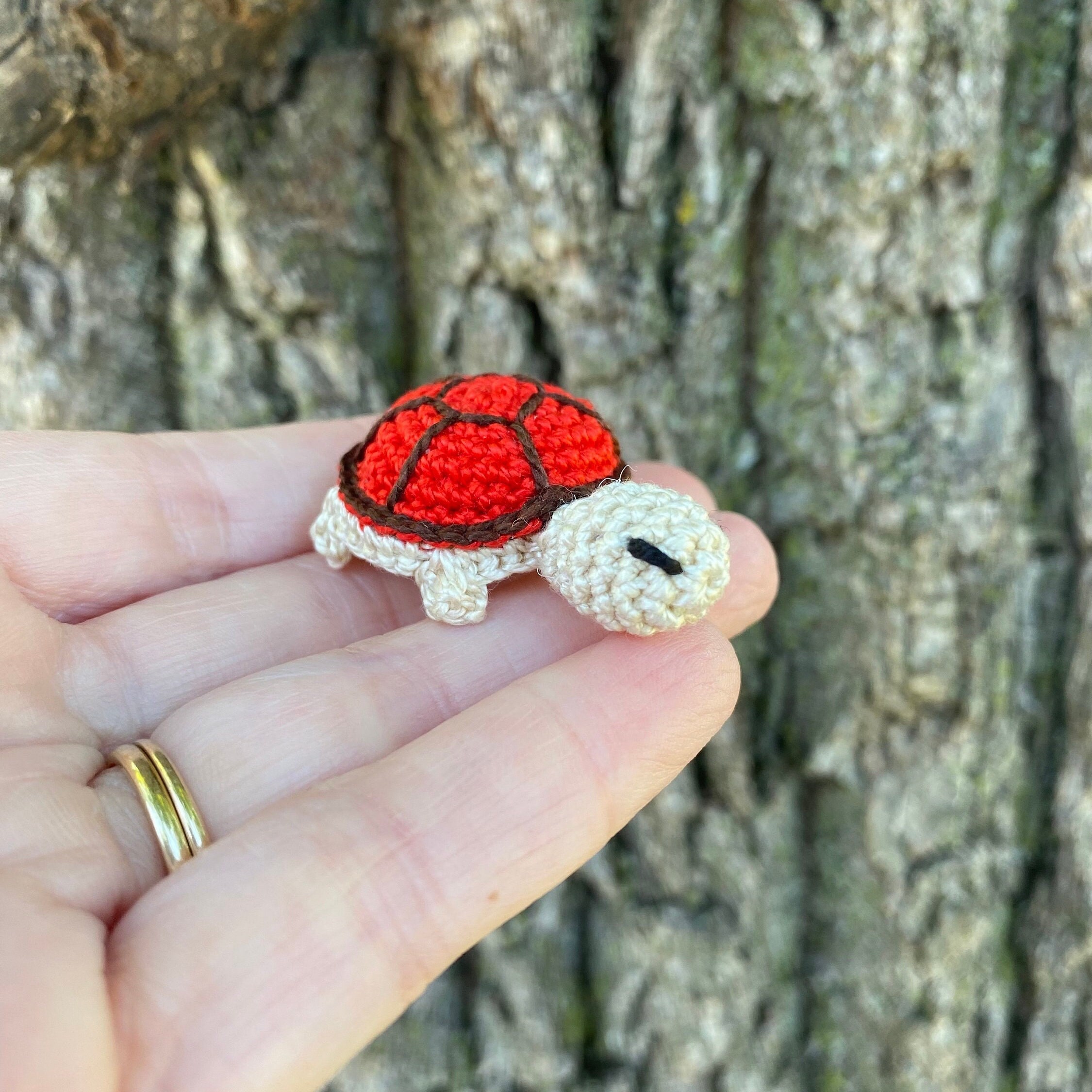 Cherry Red Shell Turtle, Tiny Turtle Figurine, Crocheted Embroidery ...