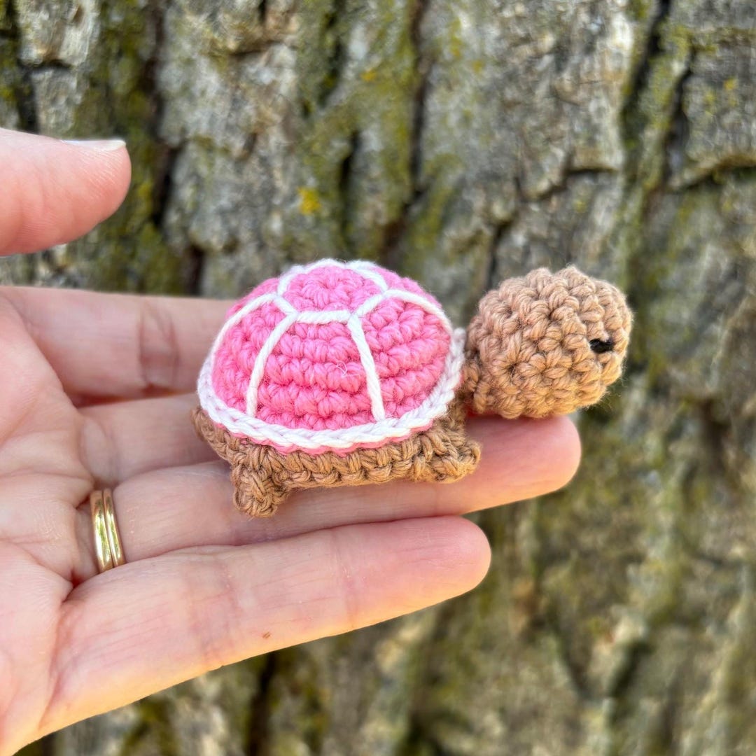 Pink Tiny Crochet Turtle | Mini Pink Stuffed Turtle | Crocheted Tiny ...