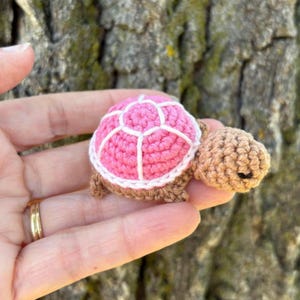 Pink Tiny Crochet Turtle | Mini Pink Stuffed Turtle | Crocheted Tiny ...