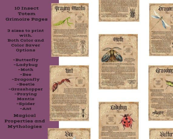 Insect Totem / Grimoire / Book of Shadows Pages / Printable Inserts ...